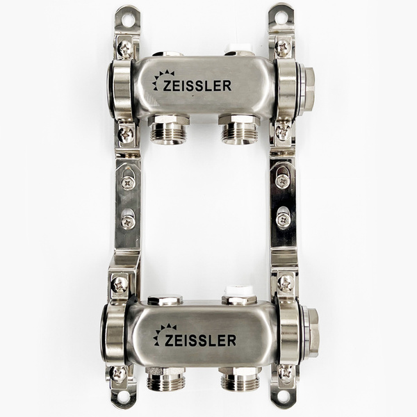 Коллектор для отопления TIM - ZEISSLER на 2 выхода без клапанов из нержавеющей стали 1" - 3/4 ...