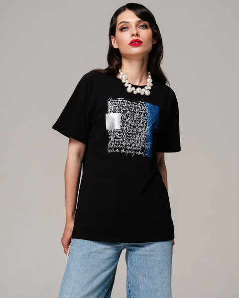 Футболка SAHAR art lab, размер 44, 46, цвет черный, белый, 95% хлопок, 5% лайкра - купить по ...