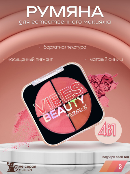 Румяна для лица в четырех оттенках SeVen Cool Vibes, тон 03 - купить с ...
