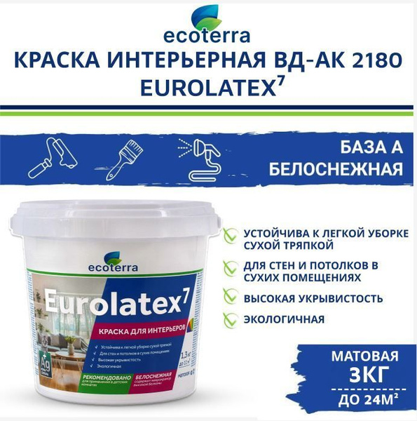 Краска ВД-АК 2180 Ecoterra Eurolatex 7, интерьерная ,для стен и ...