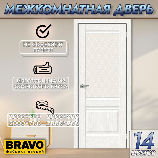 Дверь межкомнатная Браво Межкомнатная дверь с прочным стеклом White ...