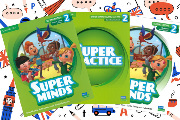 Super Minds 2 (Second Edition) Students Book + Workbook (без кода) + Super Practice 2 + DVD ...