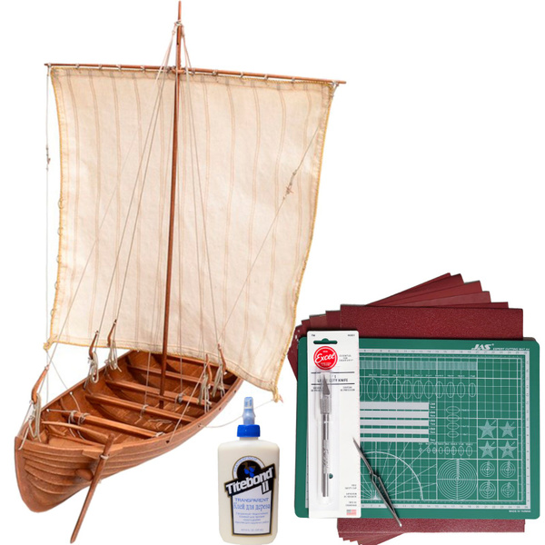 Славянская ладья Белый конь, Россия X век, 196 мм, М.1:48, подарочный набор с инструментами и ...