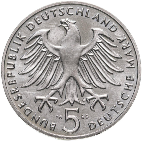 Германия 5 марок 1983 500 лет со дня рождения Мартина Лютера, Мельхиор медь-никель , в ...