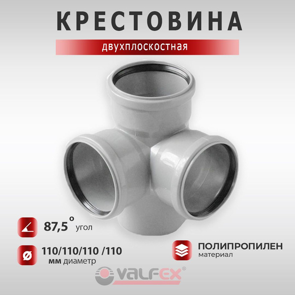Крестовина двухплоскостная для внутренней канализации 87,5 градусов 110 ...