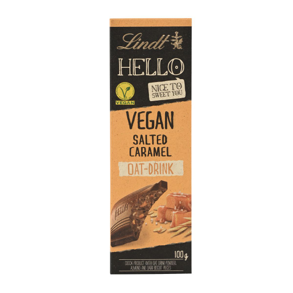 Шоколад веганский Lindt Hello Vegan Salted Caramel Oat-Drink с соленой ...