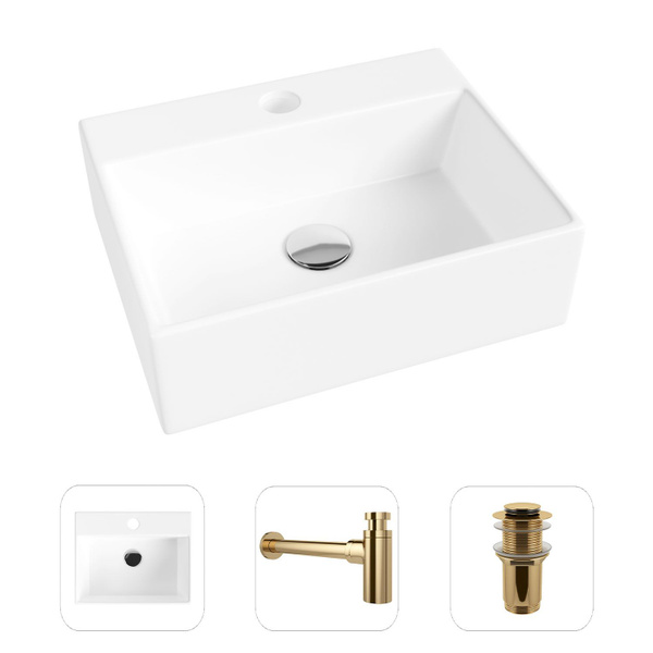 Накладная раковина для ванной Helmken 34439000 комплект 3 в 1: умывальник прямоугольный 39 см ...