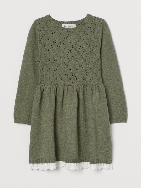 Платье для девочки H&M, цвет: хаки. 860622003. Размер 98/104, Девочки ...