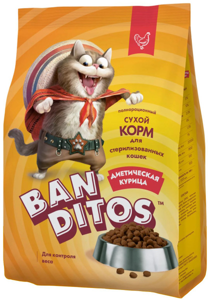 Корм Banditos Диетическая Курица для стерилизованных кошек, контроль ...