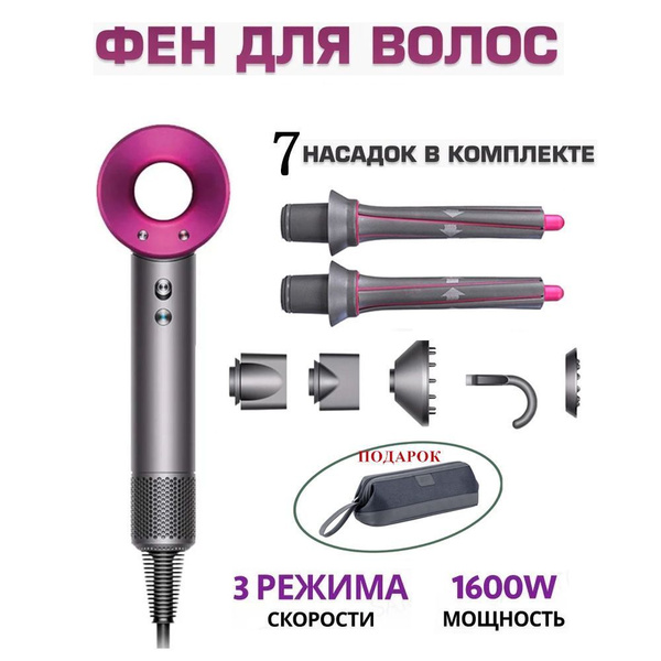 Фен 4Phdryer2064HD-S8, серый, розовый (с щипцами для завивки и сумкой ...