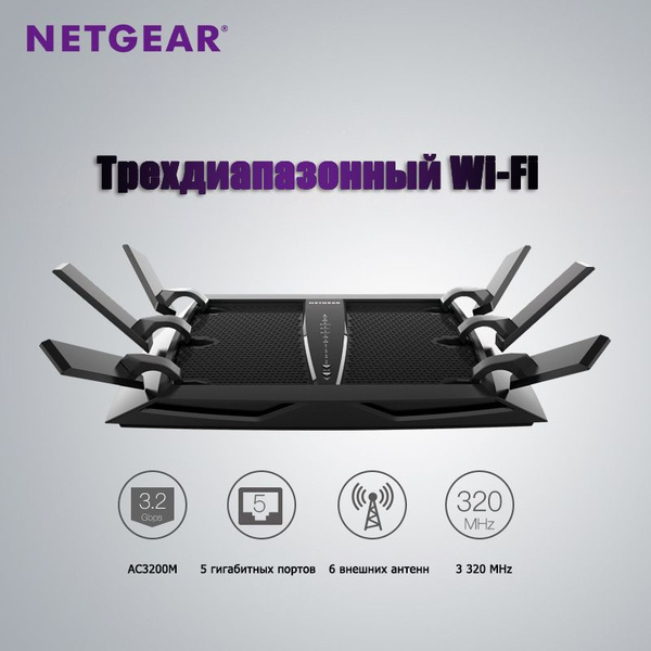 Роутер Netgear R8000, черный, 5 ГГц, 2.4 ГГц купить по низкой цене с ...