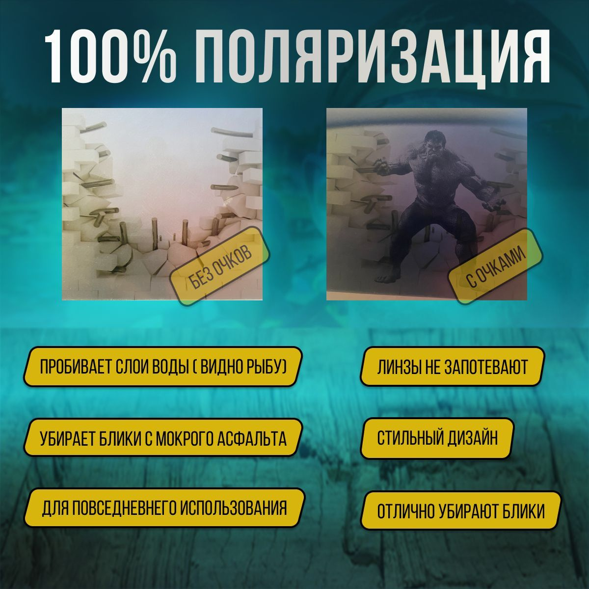 Очки рыболовные поляризационные / очки антиблик /цвет желтый купить по ...