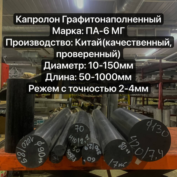 Капролон ПА-6 МГ, Графитный (Черный) Стержень Диаметр 80мм, длина 100мм ...