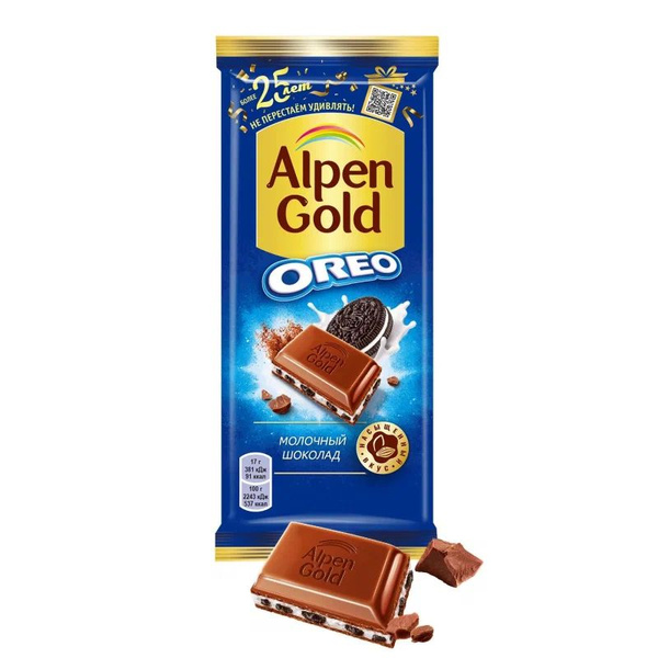 Характеристики ALPEN GOLD Oreo 85г - 4 шт. Молочный начинка дробленое ...