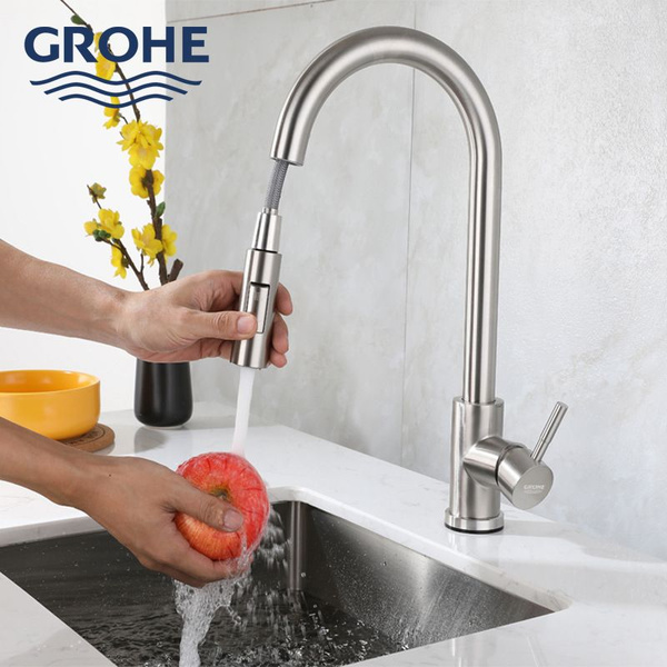 GROHE Смеситель для кухни из нержавеющей стали с выдвижным гибким ...
