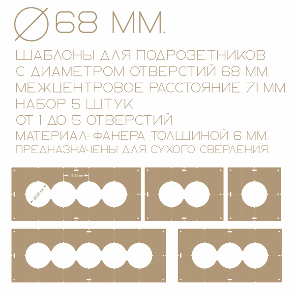 Шаблоны для подрозетников 68 мм., комплект 5 штук. Разметка отверстий ...