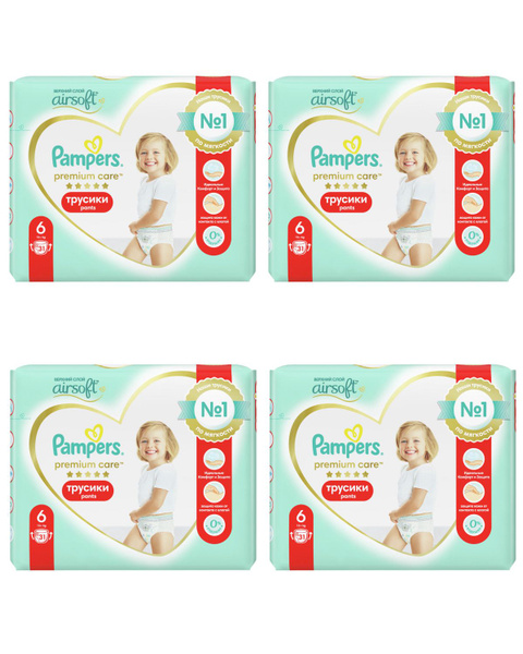 Подгузники-трусики Pampers Premium Care Трусики Размер 6, 124 Трусиков ...