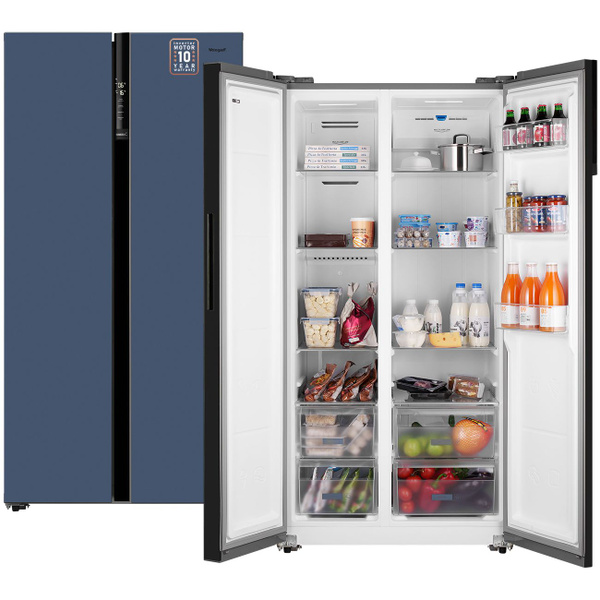 Холодильник Weissgauff WSBS 600 NoFrost Inverter Blue Glass, синий ...