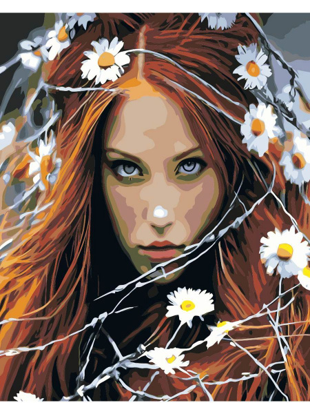 Картина по номерам Девушка в ромашках на холсте с деревянным ...