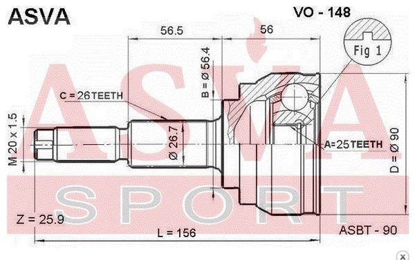 VO-148 ШРУС НАРУЖНЫЙ 25x57x26 (850 C70 S70 V70 (NO TURBO)) (302148 ...