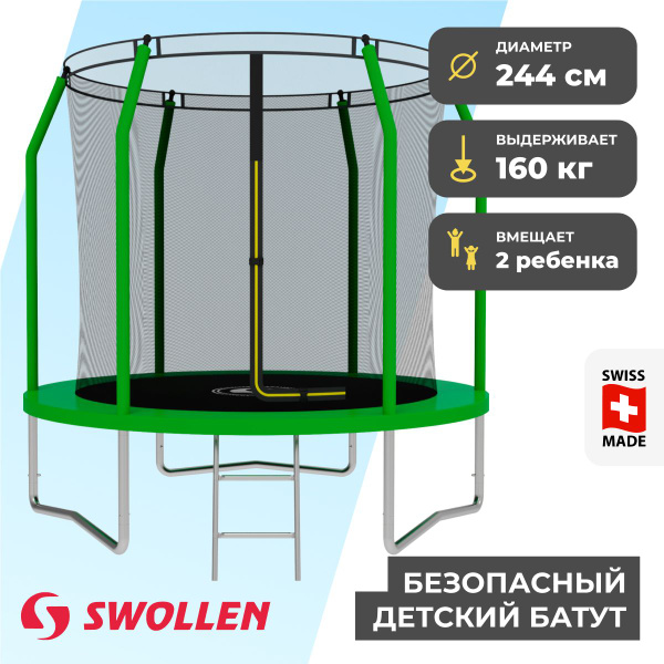 Батут с защитной сеткой SWOLLEN Comfort ZIP 8 FT (244 см) (Green ...
