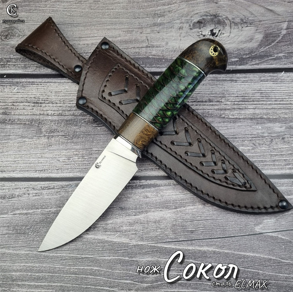 Сталь ELMAX " Сокол " нож туристический, разделочный, рукоять литье, шишка в акриле ...