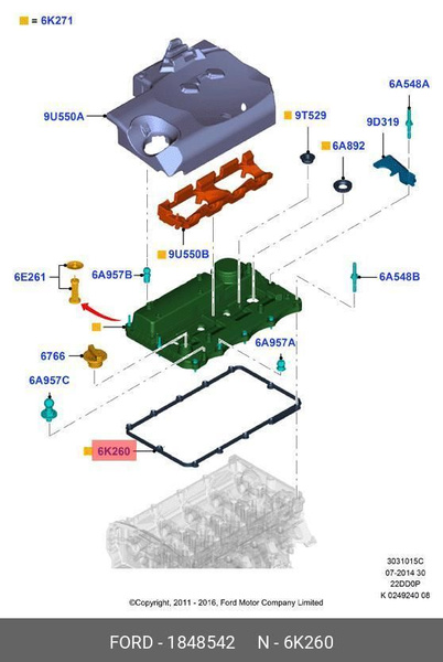 Прокладка клапанной крышки Ford 1848542 - Ford арт. 1848542 - купить по ...