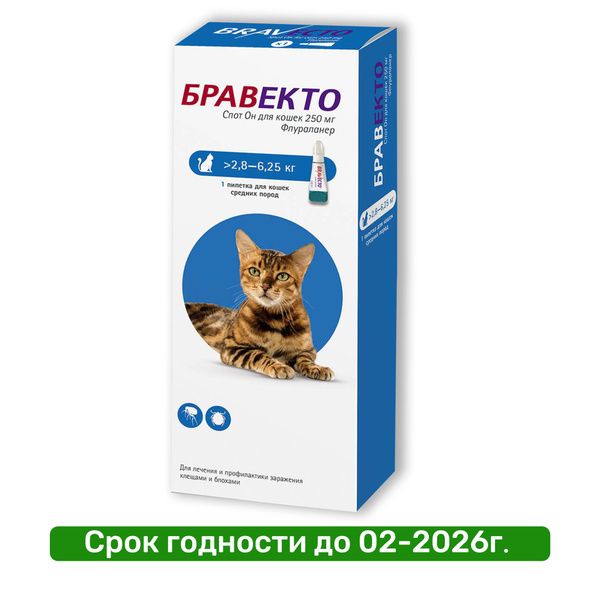 Бравекто Спот Он капли для кошек 2,8 - 6,25 кг, от внешних паразитов ...