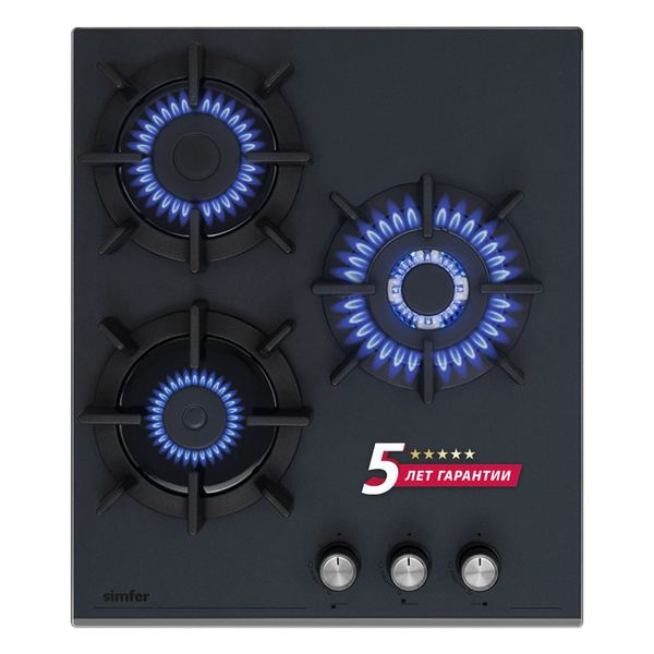 Газовая варочная панель Simfer 45см / газ-контроль / электроподжиг / WOK конфорка / закаленное ...