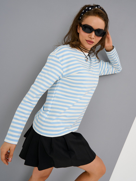 Лонгслив Женский Avese голубой, белый Длинный, размер 54 Хлопок, Футер двухнитка Карманы Туризм ...