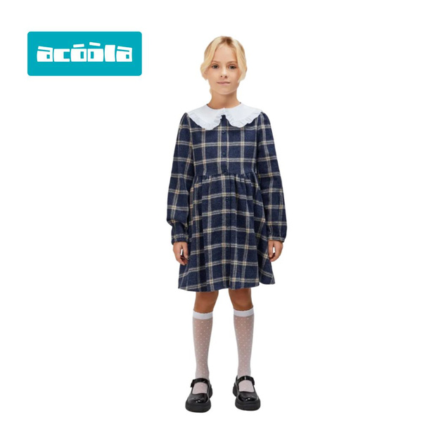Платьев клетку с воротником Acoola Londrina темно-синий Девочки, Девочки, На любой сезон, размер ...