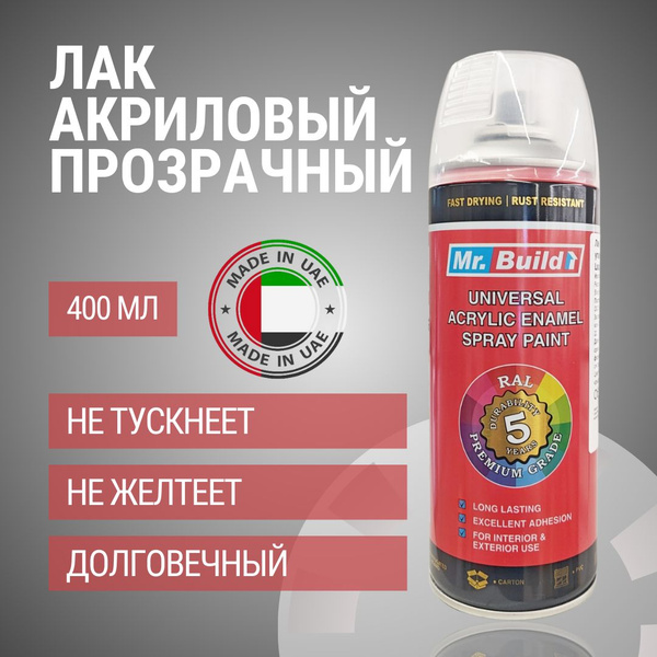 Лак глянцевый прозрачный акриловый автомобильный Mr.Build 400мл / Лак ...