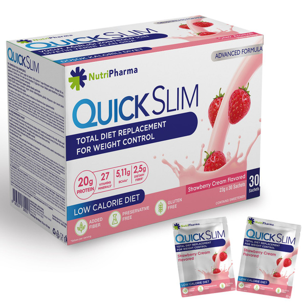 Nutripharma Quick Slim коктейль для замены пищи для снижения, 30 порций, 20 г белка, 27 ...