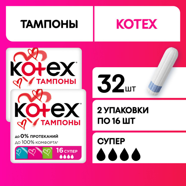 Тампоны женские Kotex Супер 4 капли, 32 шт купить на OZON по низкой ...