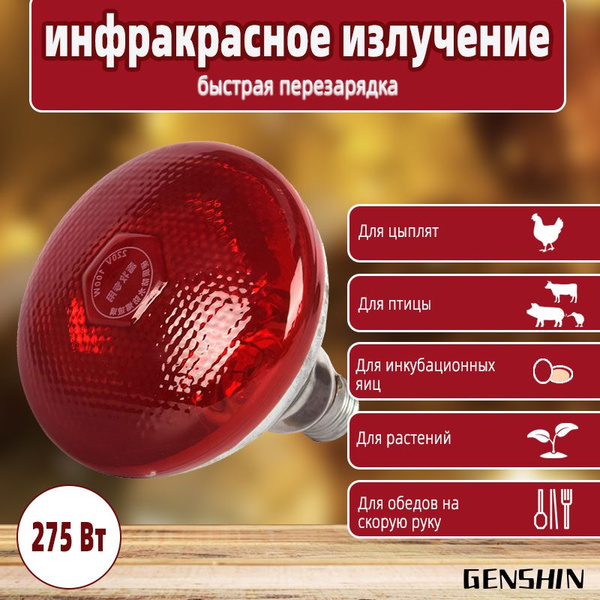 Лампа инфракрасная для обогрева кур, щенков, цыплят, свиней, брудер для ...