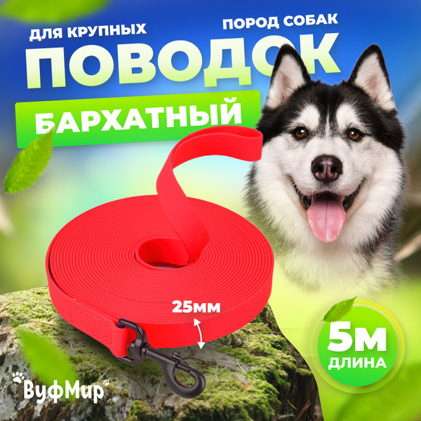 Поводок для собак красный L для собак крупных пород / длина 5м ширина ...