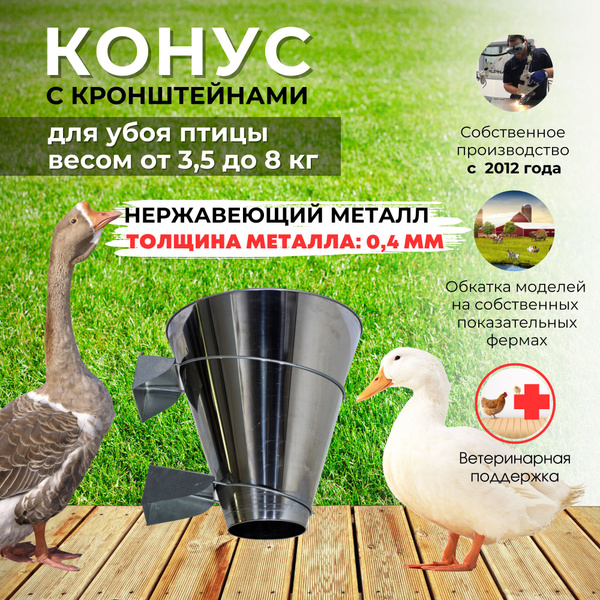 Конус для убоя птицы с кронштейном крепления "L" 1 шт нержавеющий ...