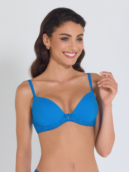 Бюстгальтер Женский Palmetta пуш-ап, формованная чашка, размер 75B голубой Полиамид, Полиэстер ...