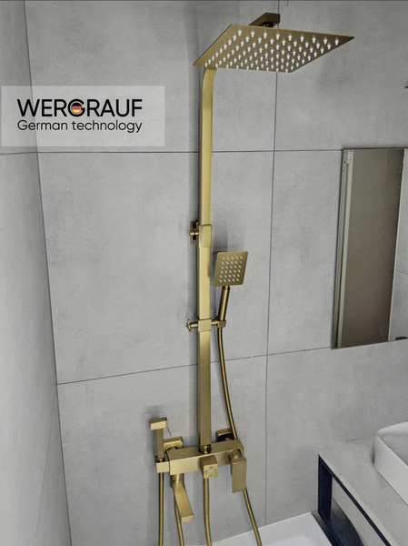 Hizberg Душевой комплект square collection in gold color золотой ...