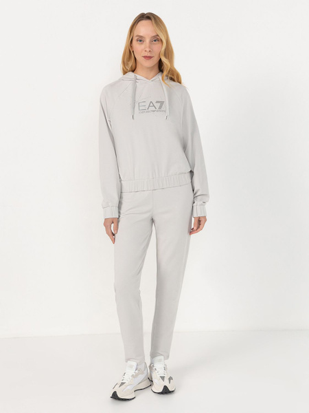 Комплект одежды Женский EA7 Повседневный светло-серый, размер 42, 44 Хлопок, Модал Логотип ...