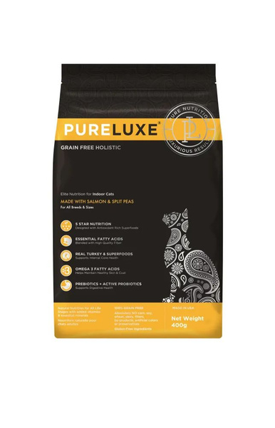 PureLuxe для домашних кошек с лососем и горошком, 400г - купить с ...