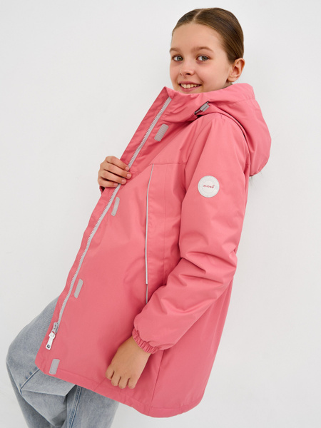 Куртка Девочки Avese розовый капюшон Breathable, Waterproof, размер 122 Длинный Демисезон прямой ...