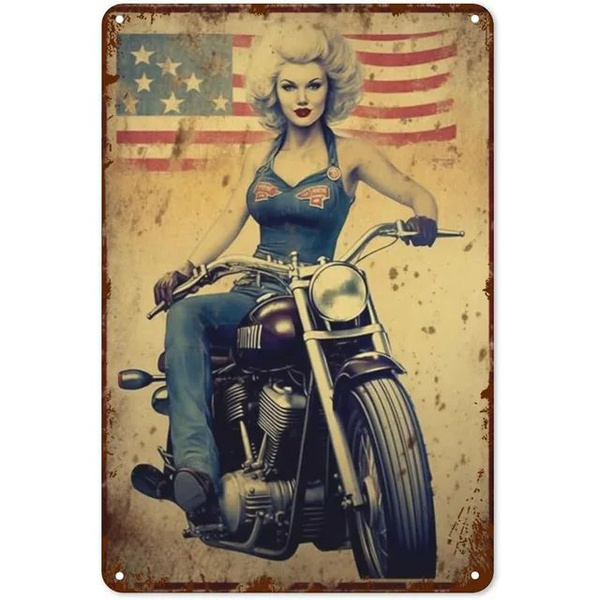Ретро металлический оловянный логотип Sexy Girl Motorcycle Funny Art