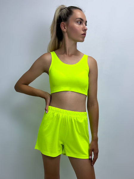 Костюм спортивный Женский BITSUN Спортивный с шортами лимонный, размер 50 Полиэстер, Сетчатая ...