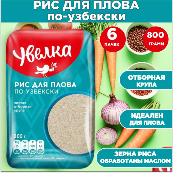 Характеристики Рис Увелка для плова по-узбекски, шлифованный 800 г, 6 ...