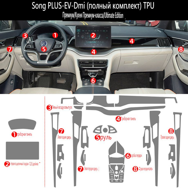 BYD Song Plus EV Dmi 2024 12,8 дюйма Прозрачная защитная пленка для салона автомобиля для ...
