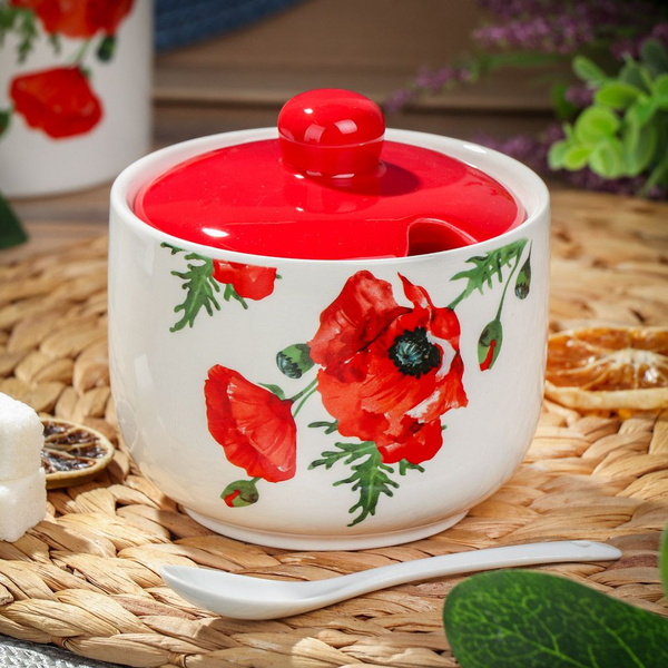 Сахарница 500 мл Daniks, доломит, с ложкой, Алый мак купить на OZON по низкой цене (1661125116)