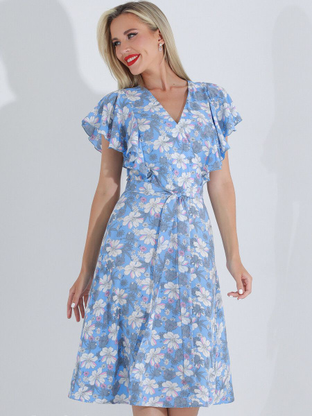 Платье Женский DStrend голубой Вечерний/праздничный Короткий Вискоза, Штапель Складки, размер 56 ...