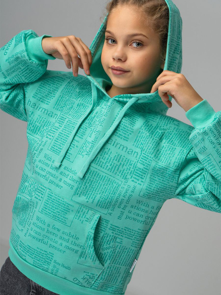 Худи Девочки Bonito kids Капюшон, Карманы аквамариновый Футер двухнитка ...