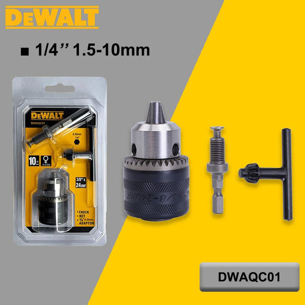DEWALT Патрон для дрели 1.5-10мм с переходником и ключем, 3/8''-24UNF ...